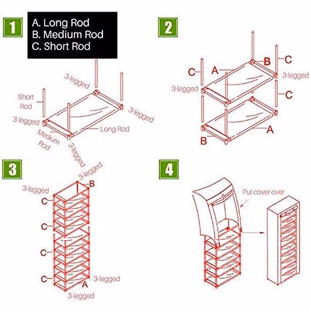 Mandorra 10 Layer 9 Grid Shoe Rack Shelf Storage Closet Organizer Cabinet Multiple Colors (Red)