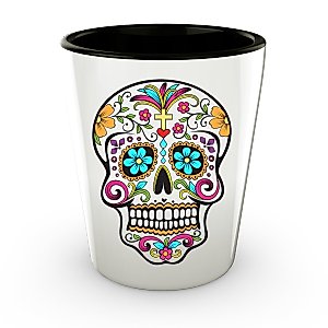 HollyWood & Twine Day of The Dead Shot Glasses - Sugar Skull Shot Glass - Mexican Folk Art - Dia De Los Muertos - Cute Shot Glasses - Novelty Shotglass - 1.5 oz (1)