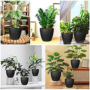 Vanavazon Plant Pots 9/8/7 Inch Set of 3 Flower Pots Indoor Outdoor Plastic Planters with Drainage Hole and Tray (Speckled Black)