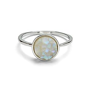 Pura Vida Silver-Plated Druzy Charm Ring w/White Stone - Brass Base, Rhodium Plating - Size 8