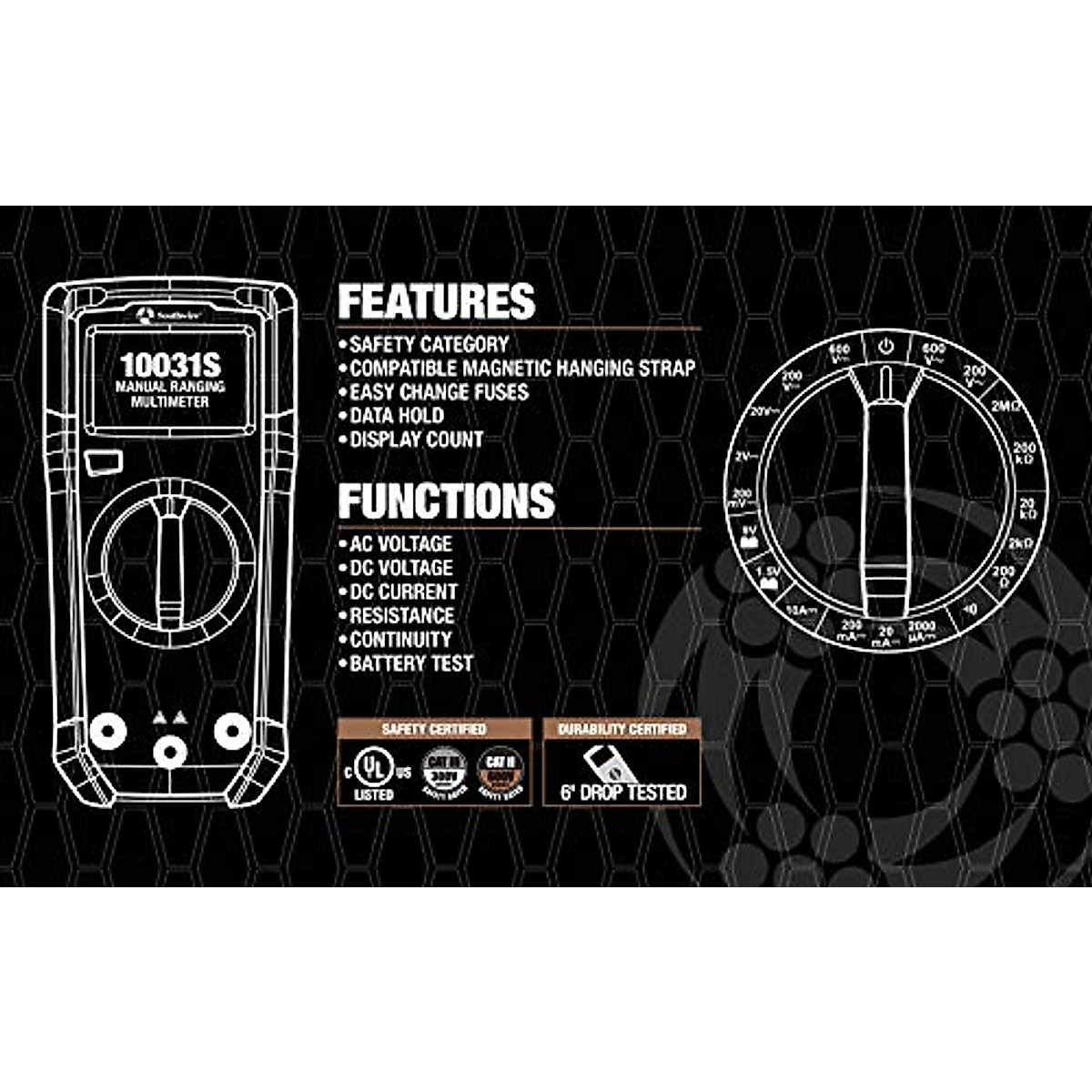 Southwire 10037K Electrical Test Kit with Full-Function Multimeter Non-Contact Voltage Detector and Outlet Tester Includes Test Leads and Batteries,Brown