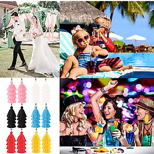 LOYALLOOK White Tassel Earrings For Women Tassel Earrings Long Thread Tassel Earrings Set for Women 6Pairs