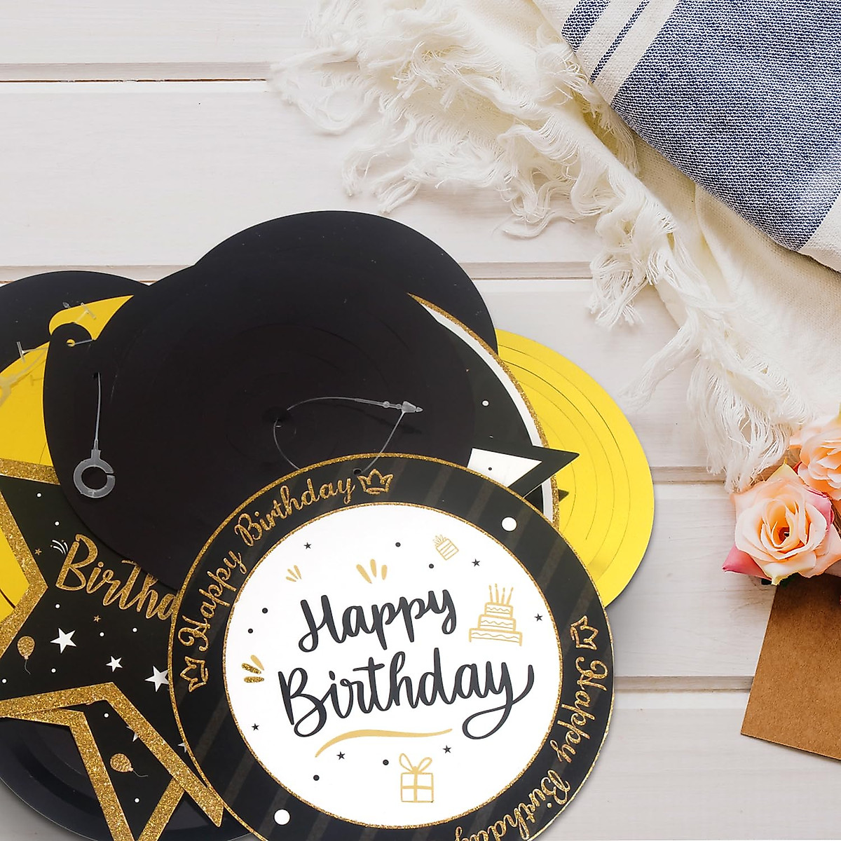 Nelbiirth Happy 18th Birthday Black & Gold Glitter Swirls Streamers Party Decorations - 15 Pcs 18th Birthday Hanging Swirls Streamers Kit,Cheers to Eighteen Years Old Bday Party Sign.