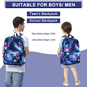VASCHY Backpack for School, Lightweight Water Resistant Bookbag Casual Daypack for Middle School Teen Boys Girls Blue Galaxy
