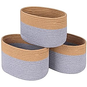 CubesLand Storage Baskets Bins for Shelves/Organizing,Woven Cube Storage Baskets Bins for Storage, Organizing Baskets,Decor Woven Rope Baskets,Long-lasting Stylish,3pack Camel/Grey