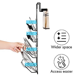 KES Pot Lid Organizer with Towel Rack for Cabinet Door, Lid Rack Holder for Pot Lids Storage Kitchen No Drill Metal Matte Black, KUR524-BK