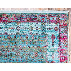 Unique Loom Baracoa Collection Bright Tones Border Vintage Traditional Area Rug, Rectangular 5' 5" x 8' 0", Blue/Pink