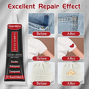 Yeardera Fabric Glue, 110ml Clear Fabric Glue for Clothing Permanent Washable, Fabric Fusion Glue for All Fabrics, Clothes, Leather, Cotton, Flannel, Denim, Polyester, Doll Repair