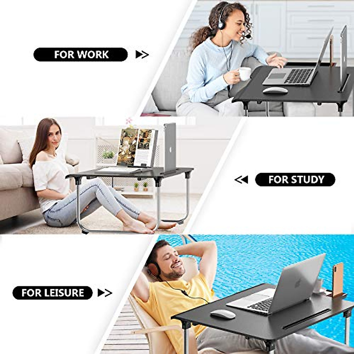 Laptop Bed Table, AboveTEK 25.6"x 19.29" Large Foldable Laptop Desk for Bed w/ Storage Drawer, Phone Holder, Book Tablet Stand, Cup Holder - Heavy Duty Lap Desk for Adults Bed & Sofa(Black)