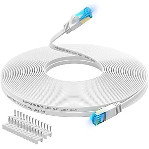 Cat 6 Ethernet Cable 10 ft White, Flat Internet Network LAN Patch Cord Short – Faster Than Cat5/Cat5e, Slim Cat6 10 feet High Speed Computer Wire with Snagless Rj45 Connectors for Router, Xobx,PS4