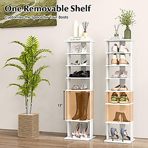 COSTWAY 8-Tier Vertical Shoe Rack, Tall Narrow Shoe Storage Organizer with Removable Shelf for Boots, Anti-Tipping Kit, Space-Saving Shoe Stand with for Small Place, Entryway (White)