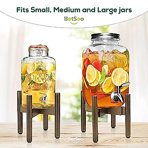 BETSEO Drink Dispenser Stand - Beverage Jar and Water Plastic Jug Holder - to plant flower pots - Adjustable up to10-inch Wide (Water Dispenser-Walnut)