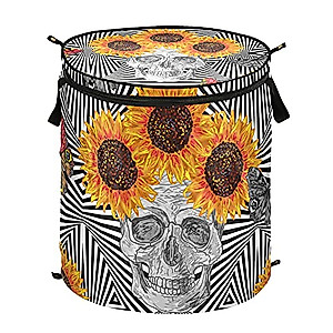 Butterfly Sunflowers Skull Pop Up Laundry Hamper With Lid Foldable Laundry Basket With Handles Collapsible Storage Basket Clothes Organizer for laundry Room Camp Travel