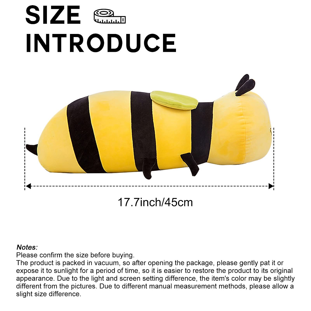 CHELEI2019 17.7" Bee Stuffed Animal,Soft Yellow Bumble Bee Hug Pillow Plush Doll,Gift for Kids