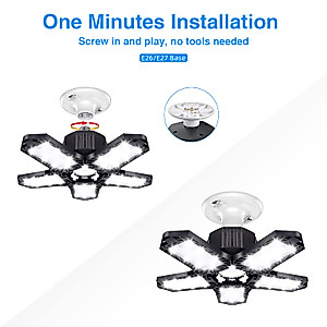 4WDKING Garage Lights 12000LM-6500K LED Deformable Garage Ceiling Lights, 100W LED Shop Light with 5 Adjustable Panels LED Bay Light Bulbs for Workshop, Basement, Warehouse, Barn (2 Pack)