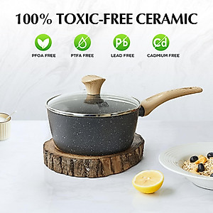 KOCH SYSTEME CS Saucepan with Lid, Nonstick 3 Quart Sauce Pan with Lid, Black Marble Coatings, Granite Saucepan with Comfortable Bakelite Handle, Small Cooking Pot, 3 Quart Saucepan with Lid