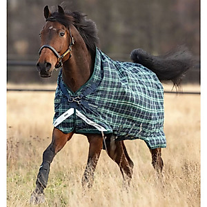 HORSEWARE Ireland Rhino Wug Lite Durable Waterproof Breathable Horse Turnout Blanket - 100g Fill - Hunter Check/Green & Navy, 75