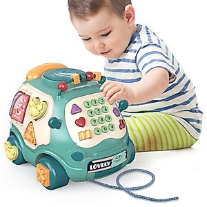 Musical Baby Bus Toys with Sound Effects, and Early Learning Activities for Toddlers 1-3, Fun and Interactive Play with Music, Sounds, Telephone, Drum, Shapes and Colors, Pink