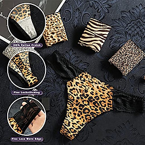 YDYDAFY Seamless Thongs for Women, Lace T Back Low Waist 100% Cotton Crotch Thongs for Women Leopard Thong Bikini