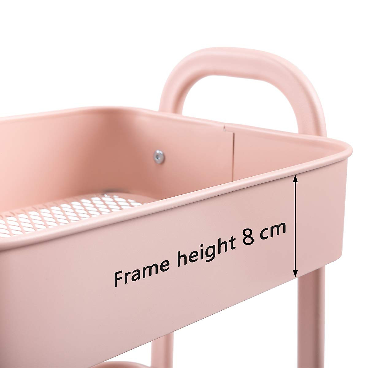 AGTEK Makeup Cart, Movable Rolling Organizer Cart, 3 Tier Metal Utility Cart, Rosiness