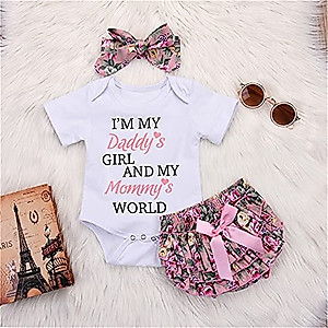 Newborn Baby Girl Romper Jumpsuit Bodysuit +Pants Shorts+Headband Outfit Set