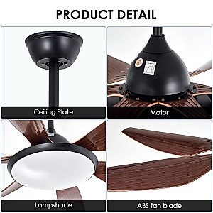 GDLT Farmhouse Ceiling Fan Chandelier, 56" Rustic Brown Ceiling Fan Light with Reversible Motor, with Remote Vintage 6 Blades Ceiling Fan Chandelier for Patio, Living Room, Dining Room