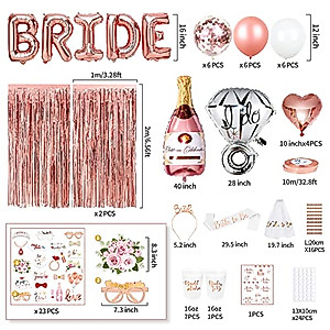 MOVINPE Bachelorette Party Decorations, Bride to Be Sash, Veil, Tiara, Photo Booth Props, Foil Curtains, Champagne Ring Balloon, Cups, Straws, Tattoos, Rose Gold Bridal Shower Party Supplies Decor
