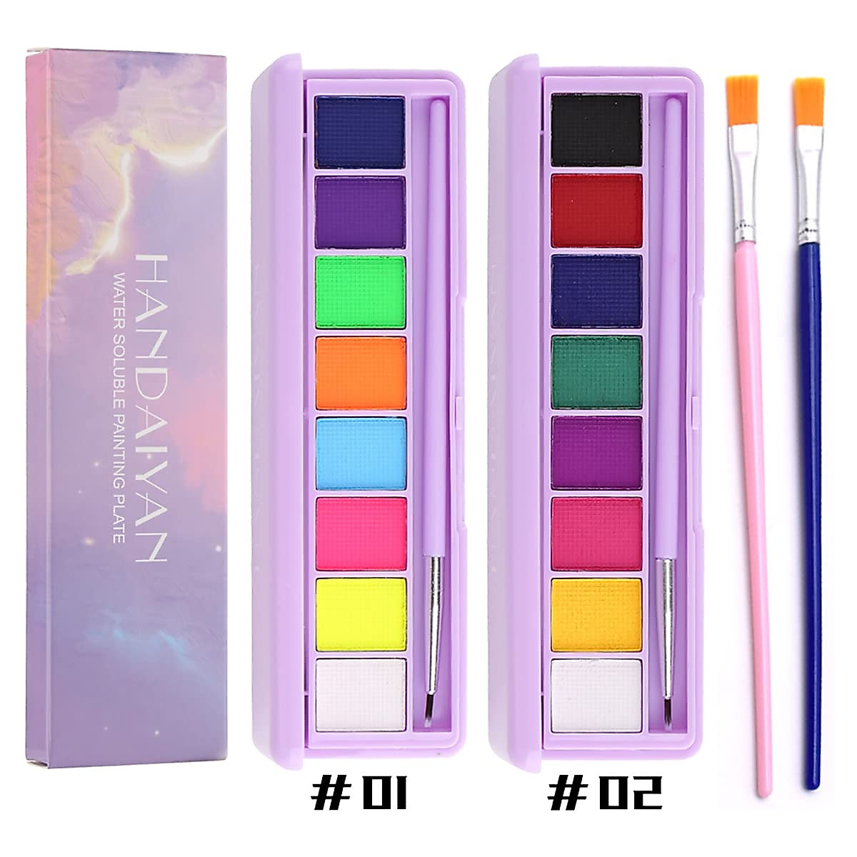 16 Colors Neon Face Paint Liner Makeup Water Activated Eyeliner Palette UV Glow Longlasting Fluorescent Face & Body Paint with Brush for Halloween Christmas