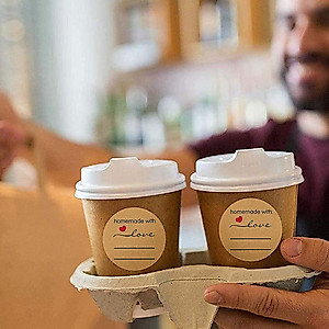 Handmade with Love Stickers, 500pcs Round Baking Kraft Label Stickers Self-Adhesive Label Decor Heart Shape Stickers for Homemade Gifts (25mm)