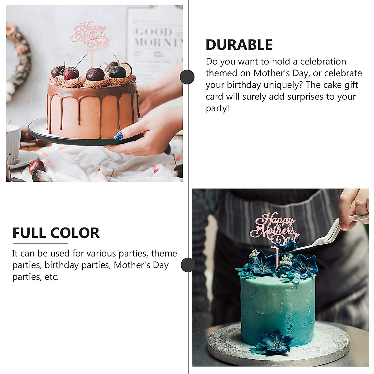 Mother's Day Cake Topper, 10pcs Acrylic Happy Mother's Day Cupcake Topper for Birthday Mother's Day Cake Party Decoration Supplies (Pink -1)