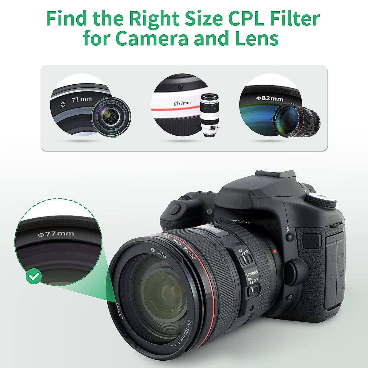 PROfezzion 58mm Circular Polarizer Filter for Canon EOS Rebel T7 T6 T8i T7i T6i T6s SL3 with EF-S 18-55mm Kit Lens, Ultra Slim Multi-Coated Circular Polarizing Filter 12 Layers CPL Camera Lens Filter