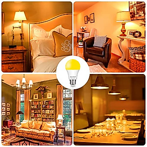 Flaspar Yellow Light Bulbs, 60W Equivalent Bug Light Bulb, E26 Base, A19 Yellow LED Bulb, No Blue Light, Decorative Lamps for Home, Hallway, Halloween, Christmas, Party, Holiday, 2 Pack