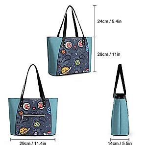 Womens Handbag Planet Moon Space Cat Leather Tote Bag Top Handle Satchel Bags For Lady