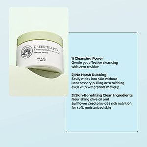 YADAH Green Tea Cleansing Balm (3.38fl oz) - Makeup Remover, Moisturizing, Residue-Free. Korean Skin Care. Vegan, Hypoallergenic.