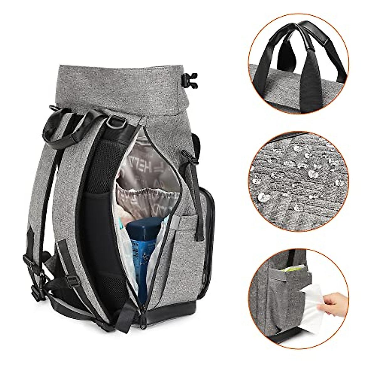 Diaper Bag Backpack, FHELDA Bag Backpack Large Capacity Maternity Travel Back Pack with Diaper Changing Pad (Gray)