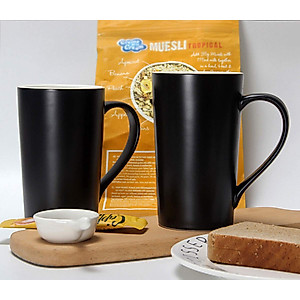 20 Ounces Large Coffee Mugs, Smilatte M007 Plain Tall Ceramic Cup with Handle for Dad Men, Set of 2, Black