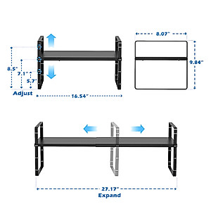 SANNO Expandable Cabinet Shelf Rack,Large Kitchen Cupboard Organizer Stackable Counter Shelf Organizer large Expandable Shelves Cupboard Organizer Rack, Black, 3 pack
