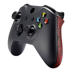 eXtremeRate Textured Red Back Panels, Comfortable Non-Slip Side Rails, 3D Splashing Handles, Game Improvement Replacement Parts for Xbox One X S Controller