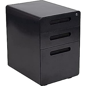 Flash Furniture Ergonomic 3-Drawer Mobile Locking Filing Cabinet with Anti-Tilt Mechanism and Hanging Drawer for Legal & Letter Files, Black