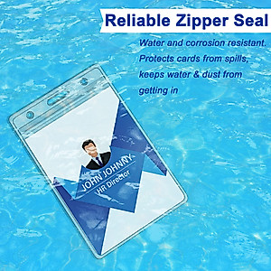 6 Pack Extra Thick ID Badge Holder - Vertical Clear ID Holder for Lanyard - ID Card Holder with Waterproof Resealable Zip - Name Tag Holder for Nurses, Office and School