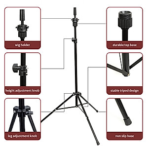 Lihui Wig Stand Tripod Adjustable Wig Head Stand Metal Mannequin Head Stand Tripod Wig Mannequin Head Holder For Cosmetology Hairdressing Styling Training