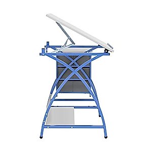 SD STUDIO DESIGNS 2 Piece Comet Center Plus, Craft Table and Matching Stool Set with Storage and Adjustable Top, 50"W x 23.75"D x 29.5"H, Blue/White