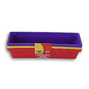 Teaching Tree Colorful Mini Plastic Storage Trays Pencil Baskets - Purple, Yellow, Tomato Red - Set of 3
