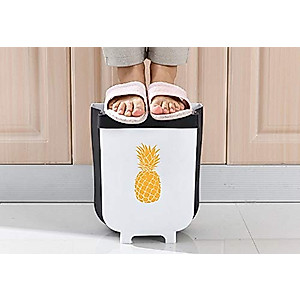 Hanging Trash Can for Kitchen Cabinet Door, Collapsible Trash Bin, Portable Home & Outdoor Garbage Can with Pineapple Logo + Free Large Bamboo Kitchen Dish Cloths(White)