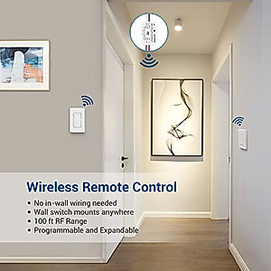 DEWENWILS 3 Way Wireless Light Switch and Receiver Kit, Remote Control Wall Switch for Ceiling Lights, Fans, Lamps, No in-Wall Wiring, No WiFi Needed, Wireless Panel Switch,100Ft RF Range
