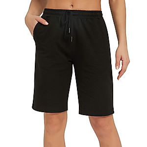 Stelle Womens Bermuda Knee Length Exercise Running Lounge Sweat Shorts with Deep Pockets (X-Large, 10" Black)