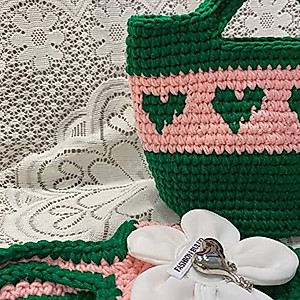 XBWEI Handmade Store Wool Knitting Bag Pink and Green Clash Design Love Hand Crochet Handbag (Color : D, Size : 1)