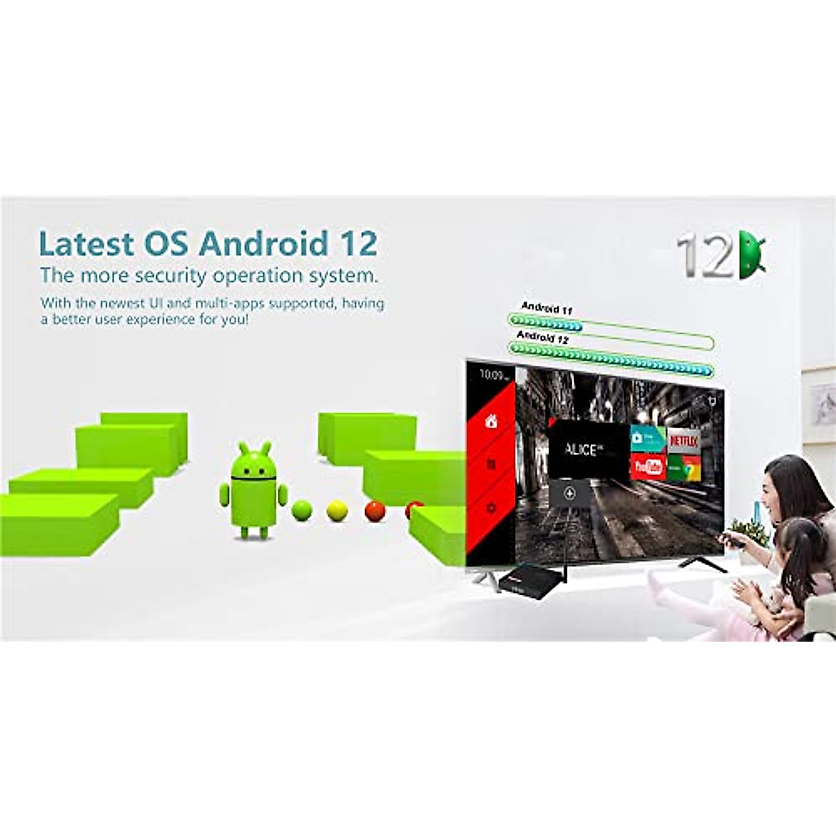 Android 12.0 TV Box,TX68 4GB RAM 32GB ROM H618 Quad-Core 64bit CPU Support WiFi6 Dual 2.4G/5.8G WiFi Ethernet BT5.0 4K 6K HDR10 Ultra HD Smart Home Player Tanix Set Top Box