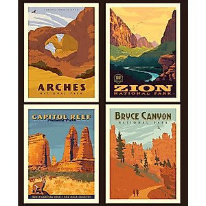 Utah Pillow Panel National Parks by Anderson Design Group Collection from Riley Blake Designs 100% Cotton Quilt Fabric PP8794R-UTAH - 36" x 42" Arches, Zion, Bryce, Capitol Reef