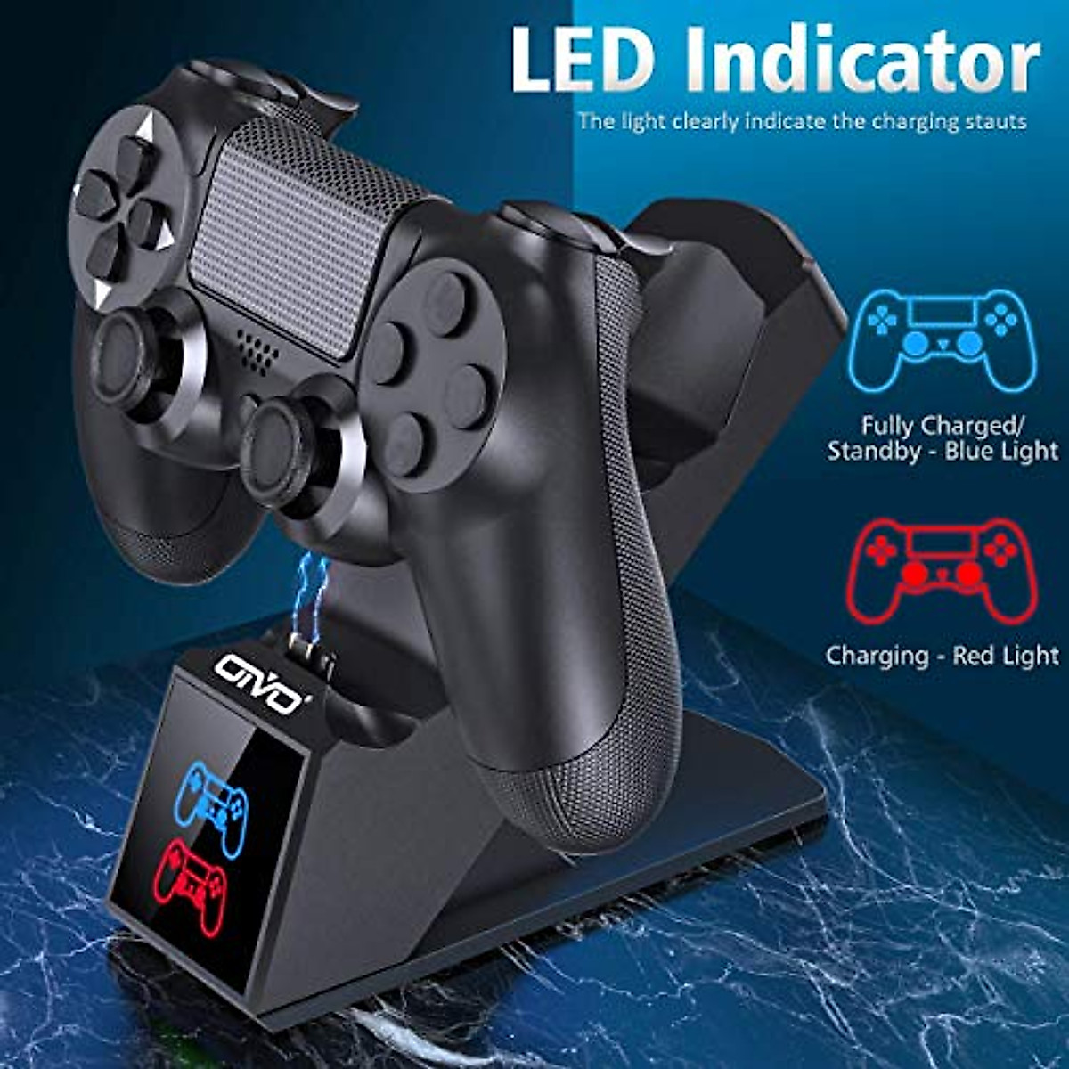 PS4 Controller Charger, PS4 Charger USB Charging Dock Station Compatable with Dualshock 4, Upgraded Fast-Charging Port for Playstation 4 Controllers